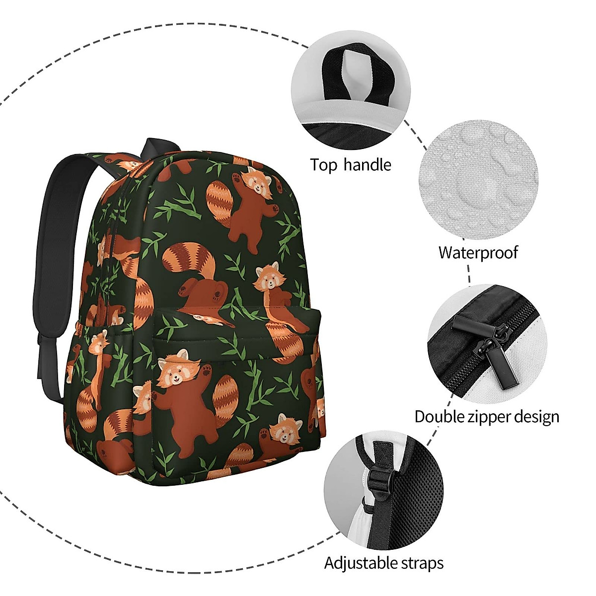 KiuLoam 17 Inch Backpack Cute Red Panda Cartoon Design Laptop Backpack Shoulder Bag School Bookbag Casual Daypack