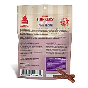 Plato Pet Treats Air Dried Dog Treats Lamb Mini Thinkers Sticks, Natural Dog Treats, Real Meat, Air Dried, Made in the USA, 6oz
