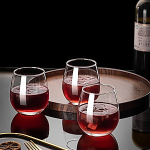 eventpartener Stemless Wine Glasses, 15 oz Crystal Wine Glasses Set of 6 wtih 2 Wine Bottle Stoppers, Drinking Glasses, Smooth Rim Wine Elegant Glass Tumbler for Red and White Wine, Cocktail, Juice