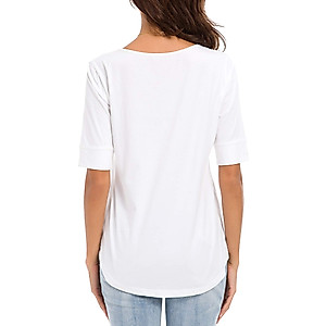 LUSMAY Womens White Cotton Tops Fashion Casual Fitted T Shirt Half Sleeve Tunic Tee