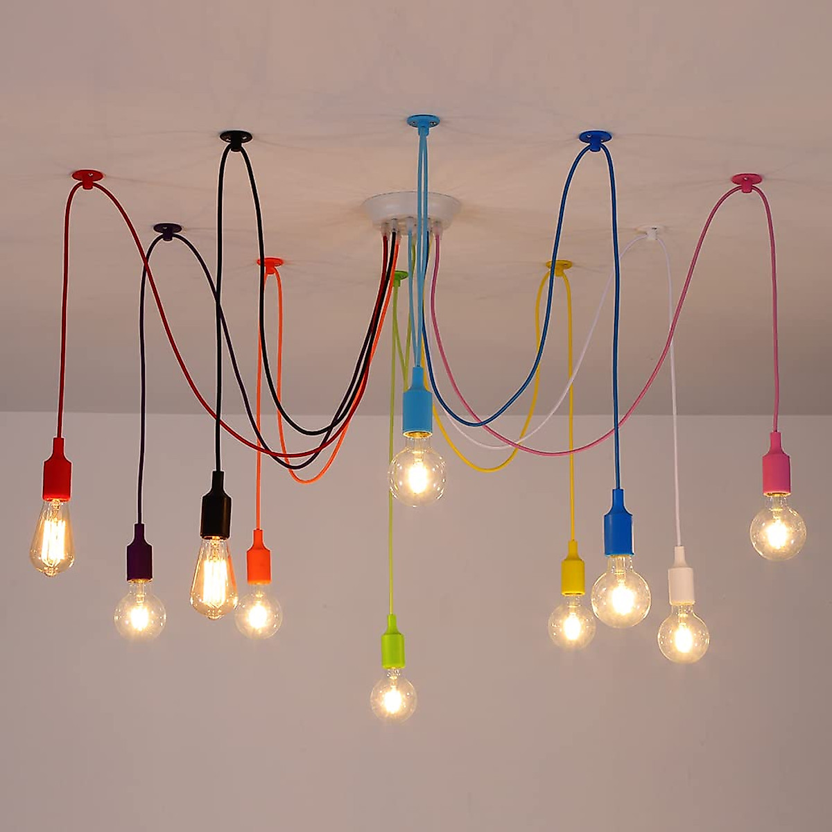 Ymlii Kids Colorful Chandelier, Ceiling Spider Light Fixture, Ajustable DIY Pendant Lamp for Boys Girls Bedroom Playroom Classroom Dining Room,‎ E26 10 Arms Lights