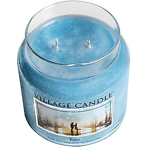 Village Candle Rain Large Glass Apothecary Jar Scented Candle, 21.25 oz, Blue