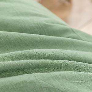 BESTOUCH Duvet Cover Set 100% Washed Cotton Linen Feel Super Soft Comfortable Chic Lightweight 3 PCs Home Bedding Set Solid Light Grass Green Full/Double