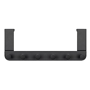 Matte Black Over the Door Bath Towel Rack with 6 Coat Pegs Heavy Duty Closet Door Hanger Towel Holder Behind Door Metal Hooks for Hanging Clothes Robe Back of Door Multi-Use Organizer Bag Rack