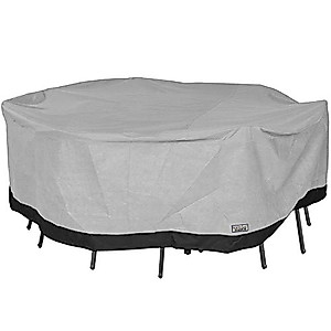 NEH Round Patio Table and Chair Set Outdoor Furniture Cover - 108" Diameter x 29"H - Breathable Material, Sunray Protected, and Weather Resistant Storage Cover - Gray with Black Hem