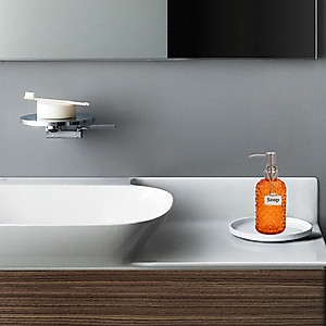 SDlumeiy 16 oz Diamond Pattern Glass Soap Dispenser, Kitchen and Bathroom Refillable Soap Dispenser with Rust Resistant Stainless Steel Pump for Hand Soap, Lotion Glass Liquid Dispenser (Orange)