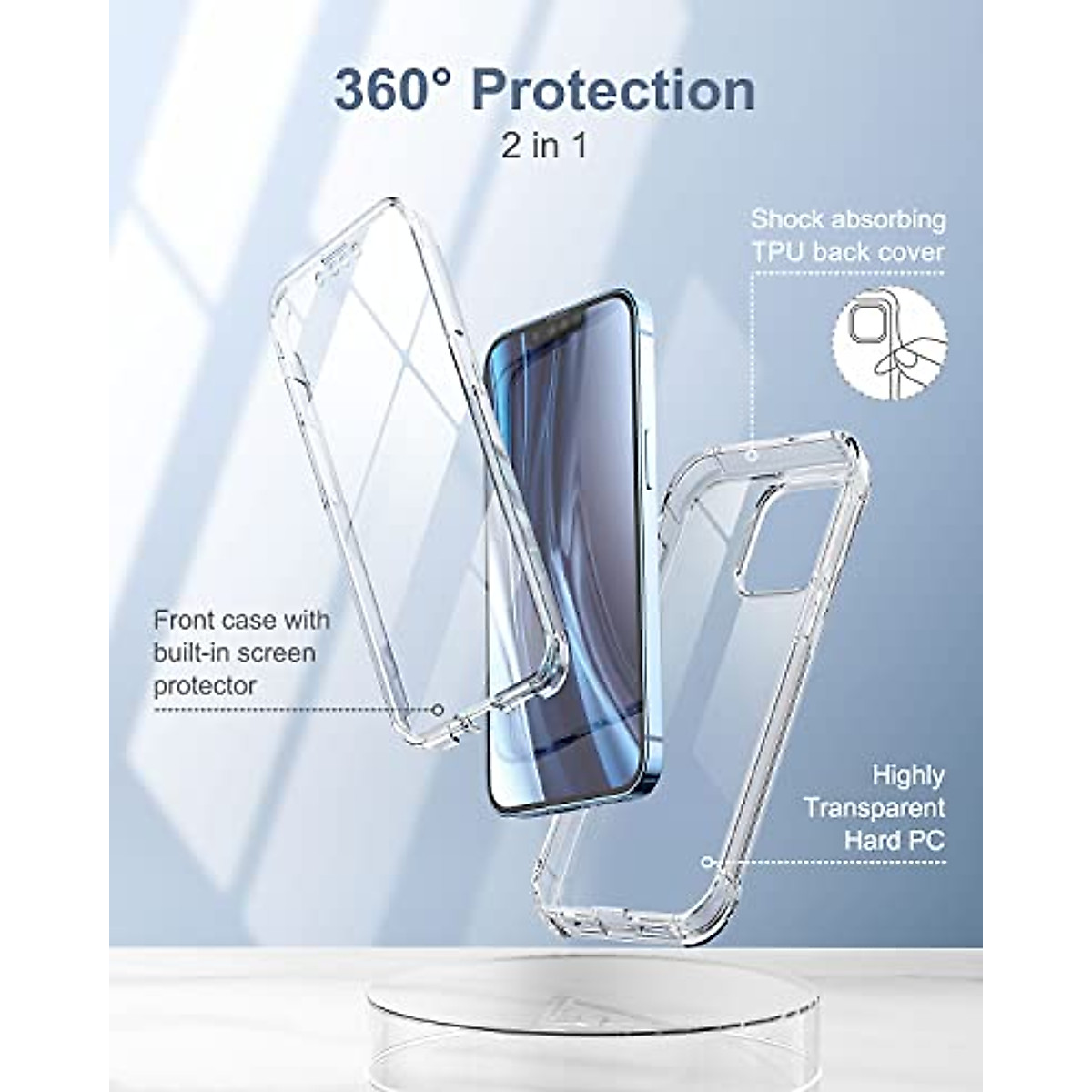 SURITCH for iPhone 13 Pro Clear Case 6.1" (Only), [Built-in Screen Protector] Full Body Protective Hard Shell+Soft TPU Phone Case for iPhone 13 Pro -(Full Clear)