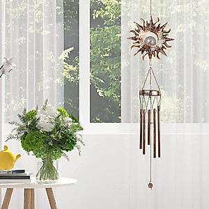 DesGully Solar Wind Chimes, Sun Wind Chime Outdoor Clearance w/Glowing Crackle Glass LED Unique Wind Bells for Outside Waterproof Chimes, Gifts for Her/Him (42" Long Metal Chimes)…