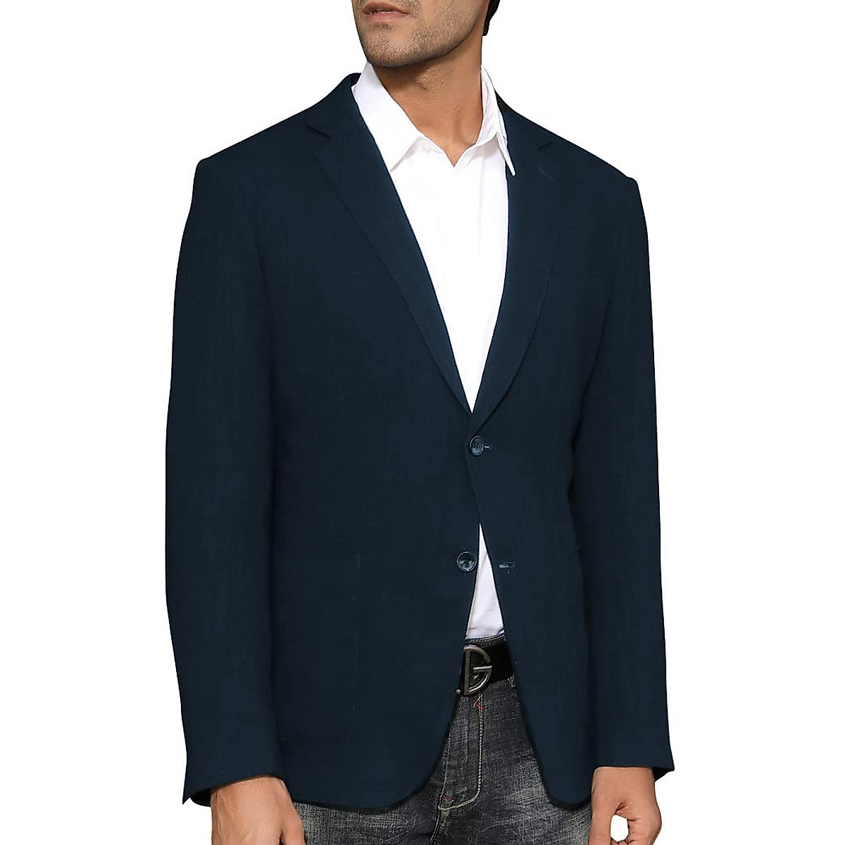 Men's Tailored Linen Blazer Casual Slim Fit Lightweight Jacket Navy L