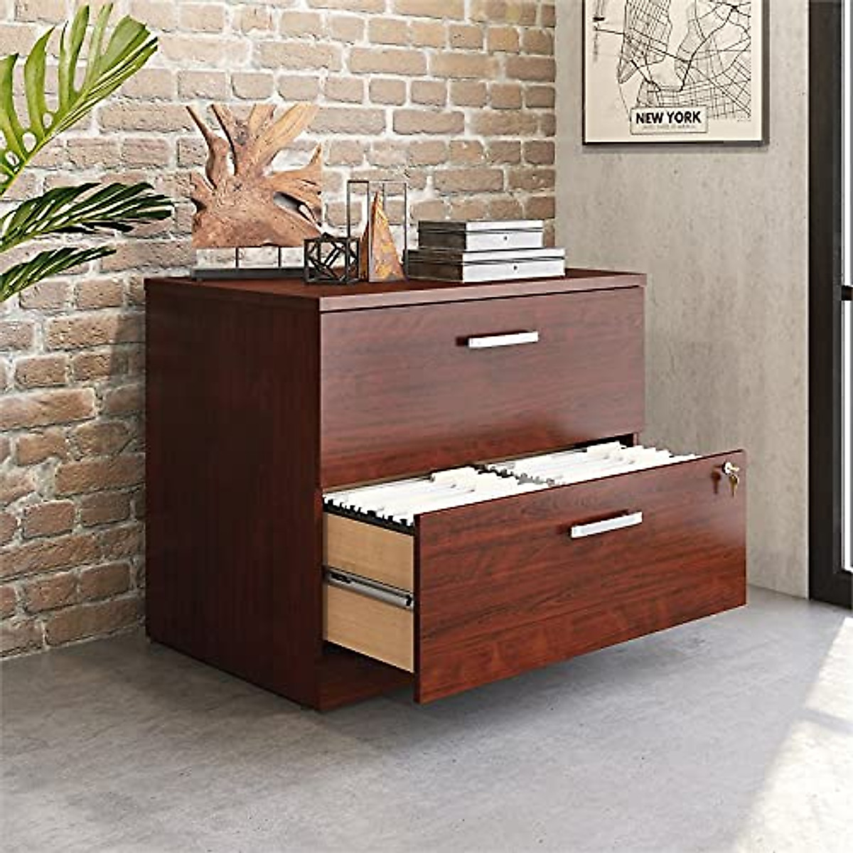 OfficeWorks by Sauder Affirm Lateral File, L: 35.43" x W: 23.47" x H: 29.29", Classic Cherry Finish