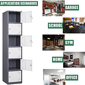 BYNSOE Metal Locker 6 Doors 71" Employees Locker Storage Cabinet Locker School Hospital Gym Locker Requires Assembly (Grey White, 6 Doors)