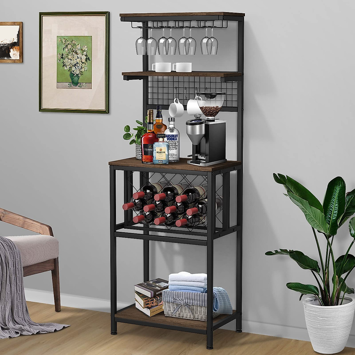 Aomedeelf Wine Rack Table Wine Bar Cabinet for Liquor and Glasses Modern Freestanding Floor Liquor Bar Cabinet with Storage Rack and Shelf Wine Bakers Rack for Home Kitchen Dining Room