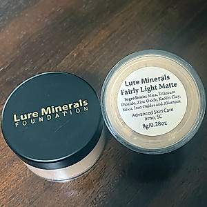 Lure Minerals Foundation Loose Powder 8g Sifter Jar- Choose Color,free of Harmful Ingredients (Compare to Bare Minerals (Fairly Light -Matte 8 grams)