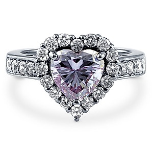 BERRICLE Sterling Silver Halo Wedding Engagement Rings Purple Cubic Zirconia CZ Heart Cocktail Ring for Women, Rhodium Plated Size 8