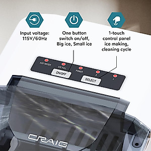 Craig CIM201 Countertop Ice Maker, 9 Cubes Ready in 6 Mins, 26lbs in 24Hrs, Ice Machine with Ice Scoop and Basket, Bullet Ice for Home/Camping/RV, Party, Just add Water