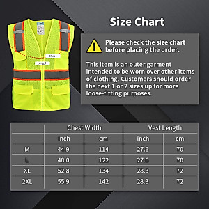 SHORFUNE High Visibility Safety Vest with 10 Pockets, Mic Tabs, Zipper and Reflective Strips, Reflective Construction Vest for Men and Women, ANSI/ISEA Standards, Yellow, M