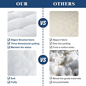 SAKIAO Mattress Topper, Extra Thick Cooling Mattress Pad for Back Pain, Breathable Fluffy Ultra Soft Pillow Top Down Alternative Fill Mattress Pad Cover (White, King)