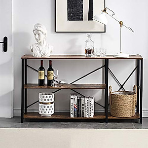 SHOCOKO Console Table for Entryway, Rustic Long Sofa Table with Shelf, Industrial Storage Entryway Table Hallway Tables, 55 Inch Rustic Brown