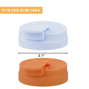 Cosmos Silicone Slim Can Lids Beverage Can Lid Cover Protector for Slim Can and Skinny Can Soda, Beer, Energy Drinks, Juice, Seltzer (Light Blue (1 Pc) + Orange (1 Pc))