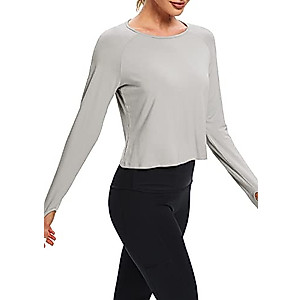 Bestisun Cute Crop Top Backless Long Sleeve Workout Yoga Exercise Tops Running Shirts Yoga Gym Training Clothing Athletic Wear for Women Light Gray L