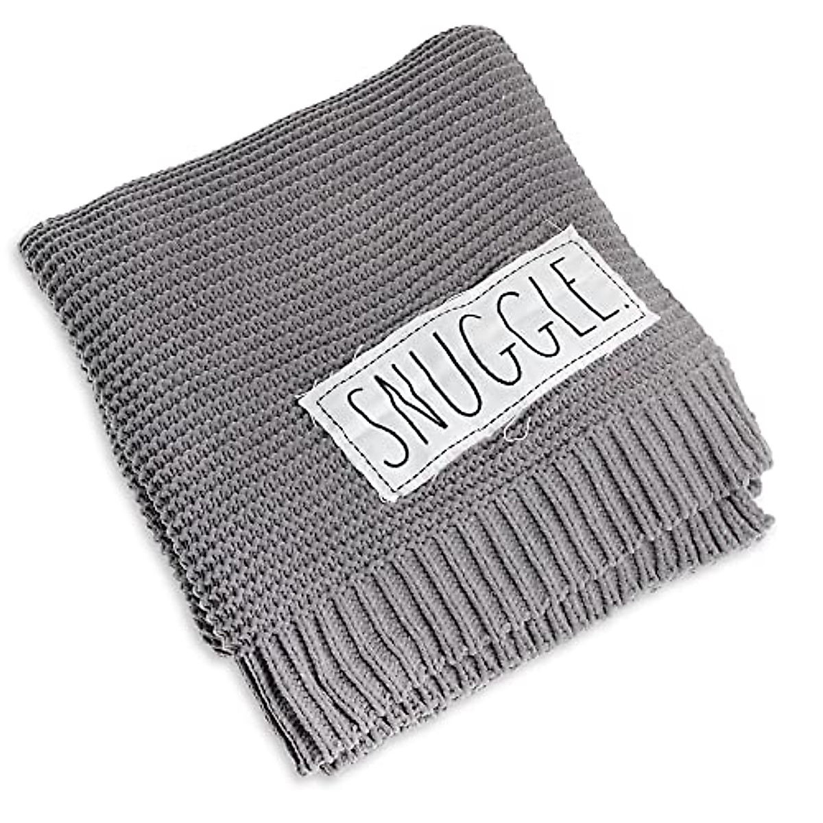 Rae Dunn Throw Blanket- Soft, Decorative Blankets for Bed or Couch, Cozy Throws for Sofa, Plush Gray Chenille Throw Embroidery, 50 inches x 60 inches