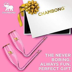 Chambong - Champagne Flute Party Set - 2 Glass Champagne Shooters (6 oz) & 1 Dark Wood Flute Holder (Holds 2) - Perfect for Bachelorette Party Favors, Engagement Gifts & White Elephant Gifts