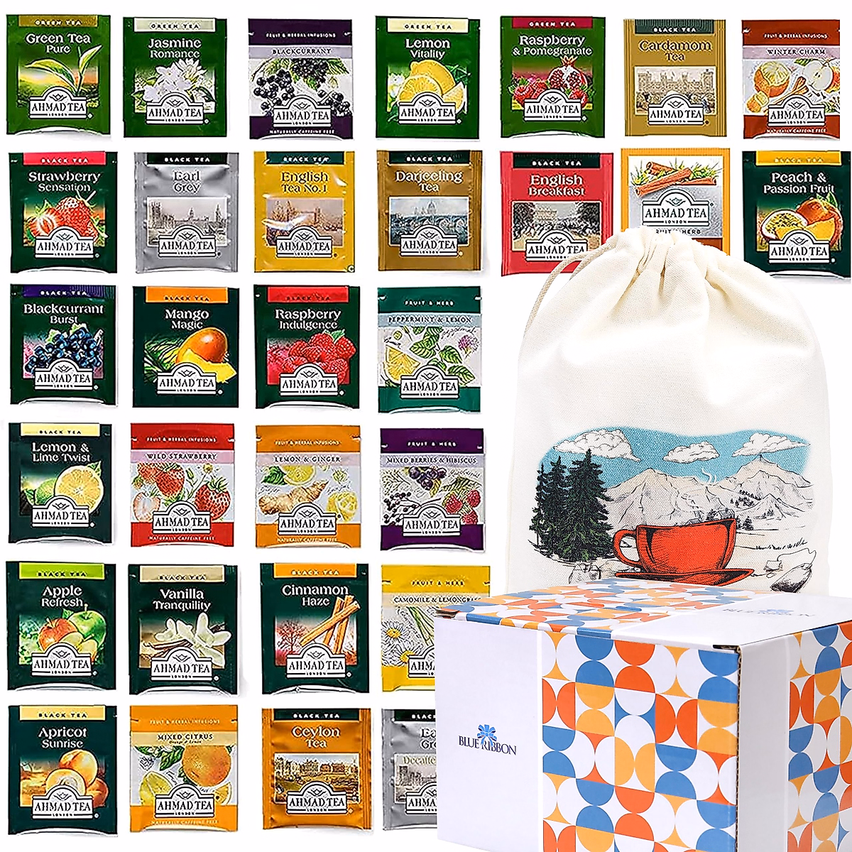 Eva's Gift Universe, Tea Bags Sampler Assortment in Pouch Bag (30 Count) 30 Different Flavors Gifts for Mom Dad Family Couples Wife Girlfriend Boyfriend Women Men College Students