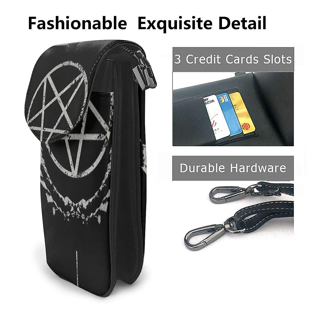 YongColer Fashion Small Cellphone Crossbody Shoulder Bag Gothic Occult Satan Penta Symbol Skull Cell Phone Purse Wallet Lightweight Roomy Pockets Smartphone Bag For Women Girls Teens