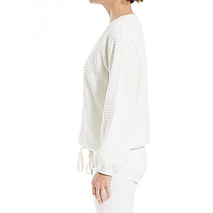 Max Studio Women's Waffle Knit V-Neck Long Sleeve Pullover US Small, Ivory
