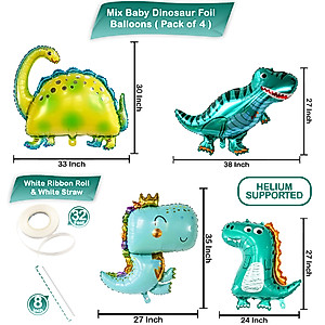 KatchOn, Huge Dinosaur Balloon Set - 38 Inch, Pack of 4 | Dino Balloons for Baby Dinosaur Party Decorations | Dinosaur foil Balloons for Dinosaur Baby Shower Decorations | Dinosaur Birthday Balloons