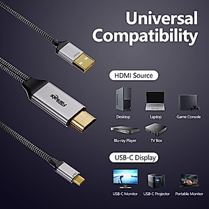 HDMI to USB C Adapter Cable 4K60Hz 6.6FT, HDMI Source Input to USB Type C Output Display Converter, HDMI 2.0 Compatible with Xreal Air, Nreal Air, Steam Deck Dock, PS5, Xbox, Portable Monitor
