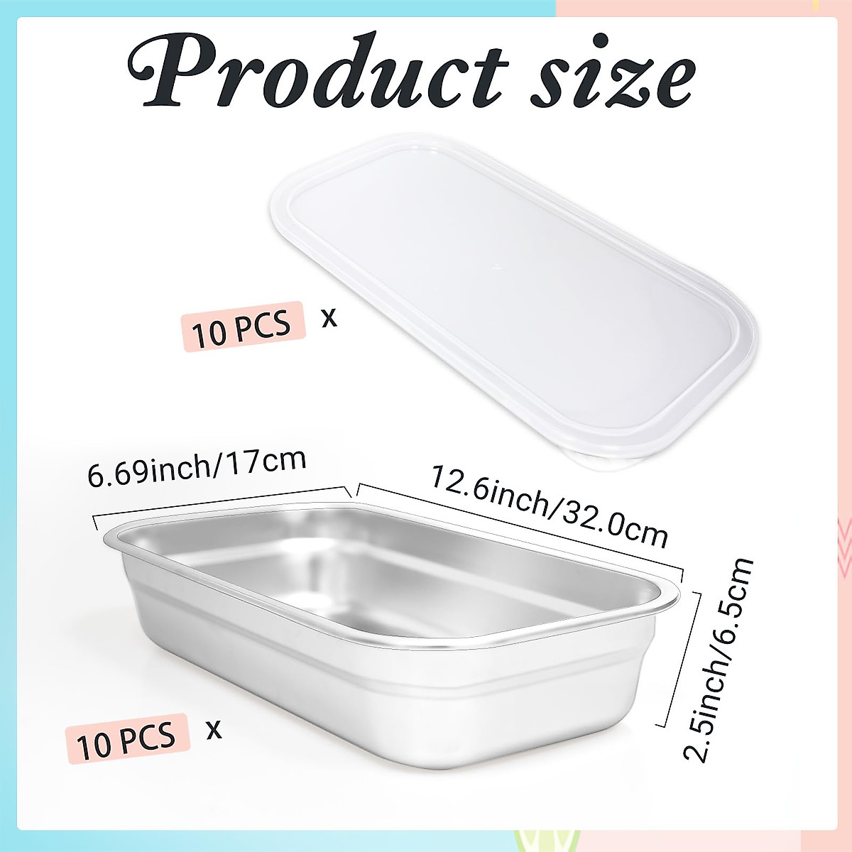 10 Pcs Stainless Steel Food Storage Containers with Lids 1/3 Size Rsreusable Steam Table Pan Hotel Pans Metal Meal Food Containe Stackable for Restaurant Kitchen Freezer Buffet(2.5 Inch Deep)