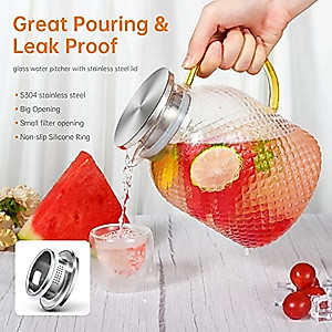 Glass Pitcher, ZBUFAN 60oz Glass Pitcher with Lid and Spout, 1.8L Glass Water Pitcher, Iced Tea Pitcher for Fridge, Pitchers Beverage Pitchers, Juice Lemonade Pitcher, Glass Carafe with Brush