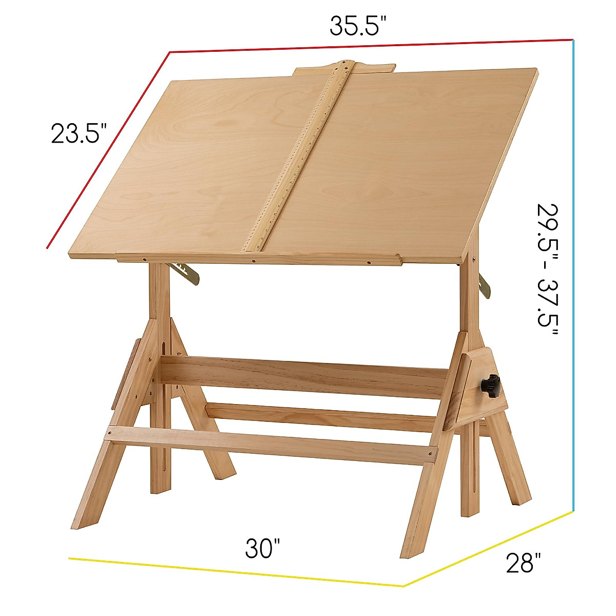 MEEDEN Solid Wood Drafting Table, Artist Drawing Desk, Writing Desk Studio Desk, Art Craft Table with Adjustable Height and Tiltable Tabletop for Artwork, Graphic Design, Reading