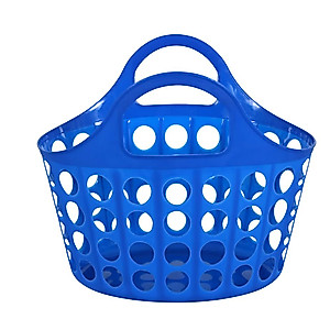 Greenbrier KDZO Set of 3 Colorful Plastic Totes with Handles in Teal, Blue, & Hot Pink Plastic Carrying Basket, Beach, Grocery Carrying Tote, Nesting Essentials Small Oval Slotted Basket with Handles