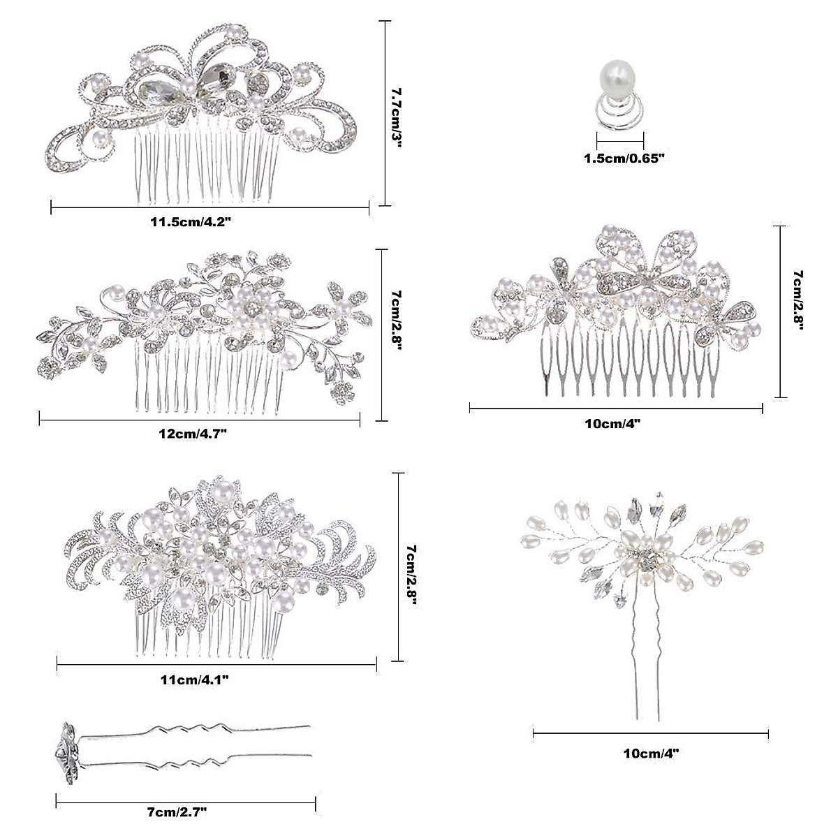 inSowni 32 Pack Silver Wedding Hair Side Combs+U-shaped & Twist Bridal Hair Pins Pieces Accessories Rhinestone Pearls for Women Girls Brides Bridesmaids