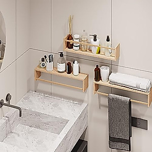 Fixwal Nursery Book Wall Shelves, 16.5 Inch Floating Bookshelves for Wall Set of 3, Baby Nursery Decor, Solid Wood Wall Mounted Shelves for Books, Toys and Decor Storage (Natural Wood)