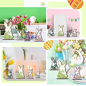 5 Pieces Easter Decor Wooden Signs Decor Easter Wood Bunny Decorations Tiered Tray Decoration Rabbit Shape for Kids Easter Party Dining Room Office Home Table Desk Supplies (Vivid Style)