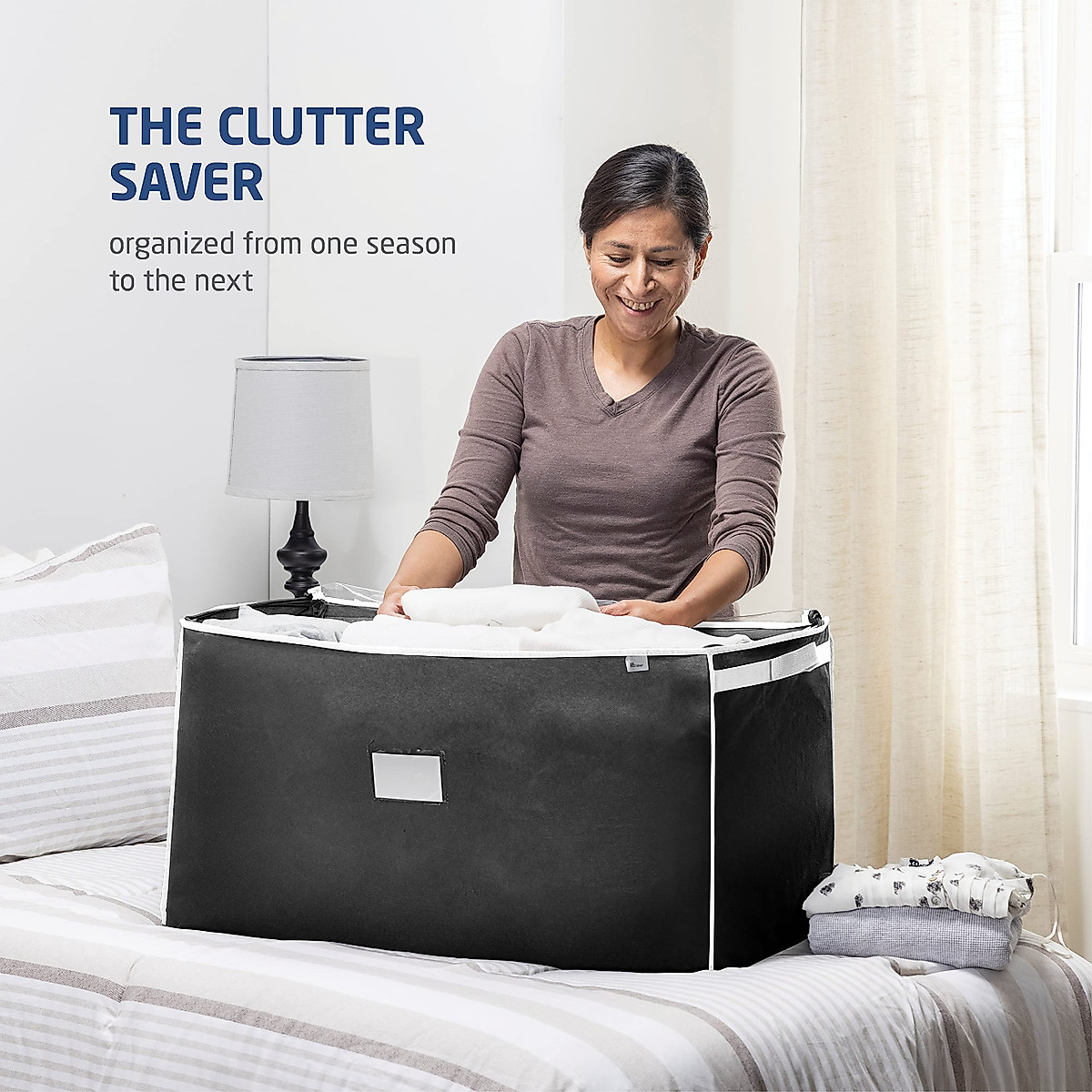 ZOBER Jumbo Storage Bag Organizer (2 Pack) Large Capacity Storage Box with Reinforced Strap Handles, PP Non-Woven Material, Clear Window, Store Blankets, Comforters, Linen, Bedding, Seasonal Clothing