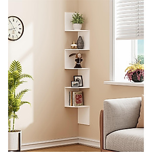 VIMBER 5-Tier Corner Shelf Wall Mount, Corner Bookshelf, Industrial Corner Ladder Shelf, Modern Display Shelf for Living Room, Bedroom, Kitchen, Home Office, Bathroom, White UJSJ003W