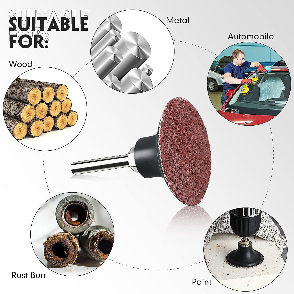 Newwiee 150 Pieces 2 Inch Sanding Discs 36 Grit Roll Lock Discs Die Grinder Sanding Disc for Surface Prep Strip Grind Polish Finish Burr Rust Paint Removal Red