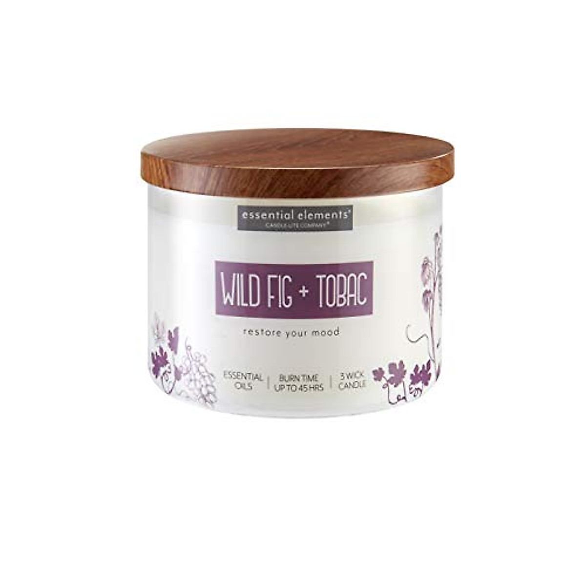 Essential Elements by Candle-Lite Company Scented Wild Fig & Tobac 3-Wick Jar Candle, 14.75 oz, Off White