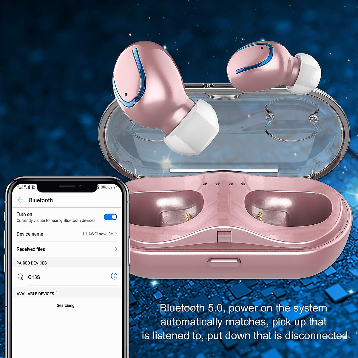 Mini Wireless Earbuds, Bluetooth Earphones in Ear with Wireless Charging Case, IPX7 Waterproof Wireless Mini TWS Mic Hi-Fi Stereo Sport Headphones for iPhone/Samsung/Android(Rose Gold)