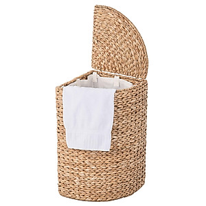 Pie-Shaped Sea Grass Laundry Basket with Removable Liner and Lid - Coastal, Natural Decor Style - Pie Shape Fits in Corner for Easy Storage - 27 in. height - from Kouboo