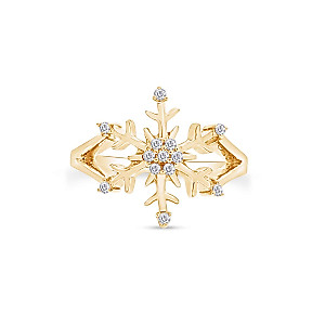 AFFY 1/6 Carat Round White Natural Diamond Snowflake Ring In 14k Yellow Gold Over Sterling Silver (I-J Color, I2-I3 Clarity, 0.16 Cttw) Ring Size-7.5