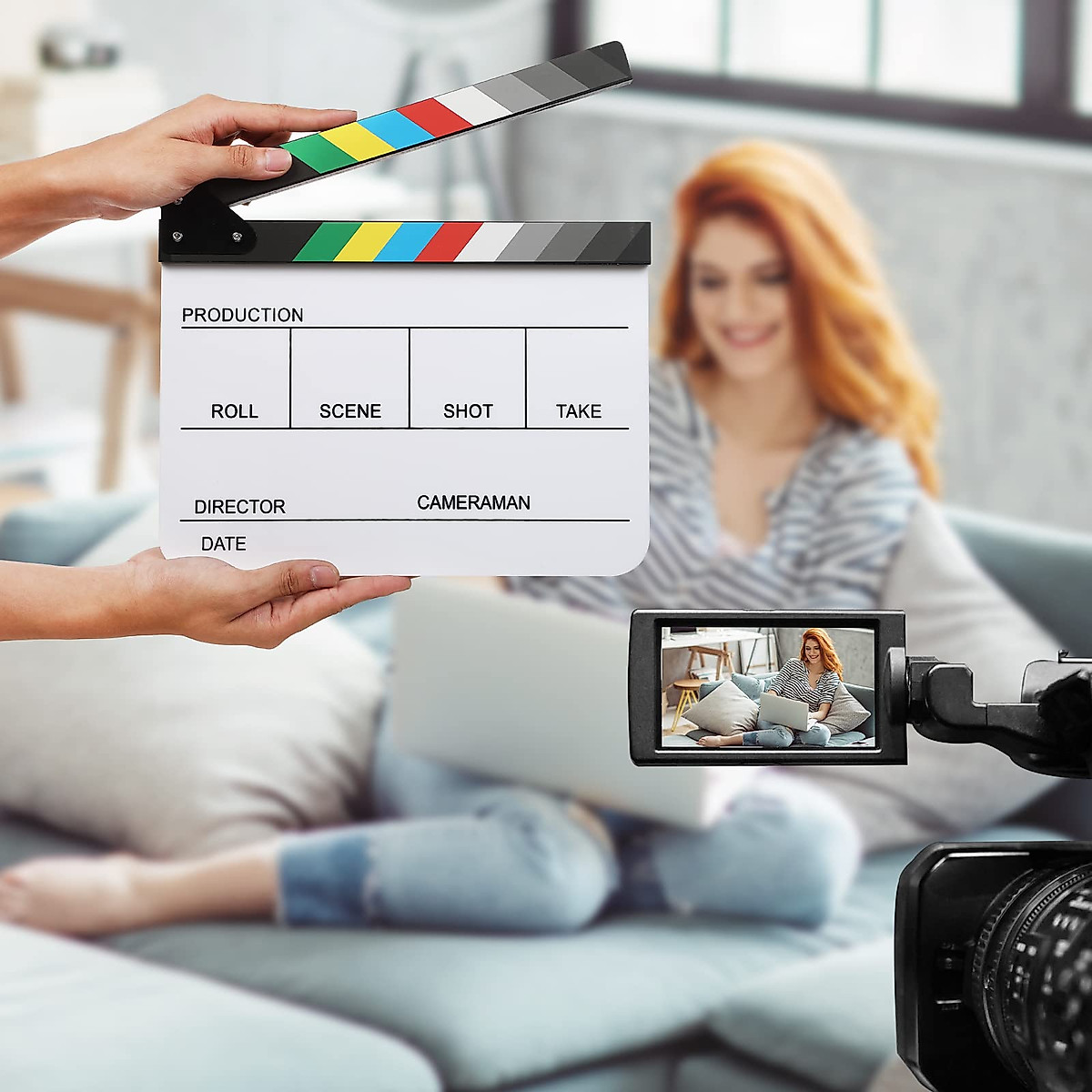 Brandon-dy 10“x12”Acrylic Film Movie Directors Clapboard,Hollywood Filming Slate Movie Clapboard,Movie Film Clap Board，Cut Action Scene Board for Films