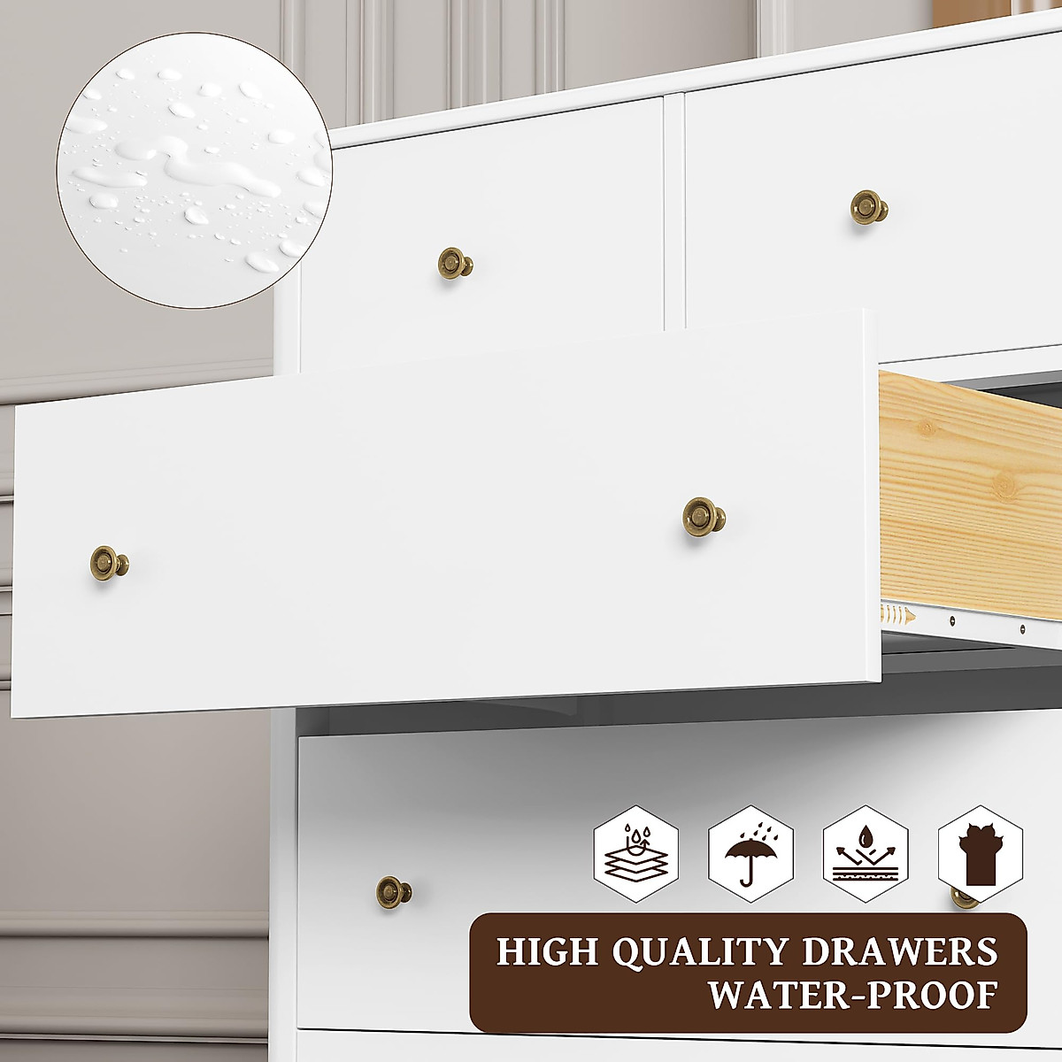 HOUSUIT White Dresser with 5 Drawers, Tall Dresser Chest of Drawers, 5 Drawer Dresser with Deep Space, Wood Dresser Storage Cabinet for Living Room, Hallway, Office, White