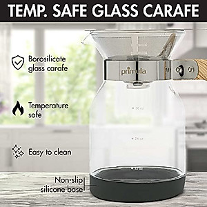 Primula Coffee Dripper Pour Over Maker Brewer Pot, Borosilicate Glass, Easy to Use and Clean, 36 oz, Light Wood