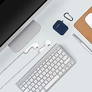 Coffea Protective Silicone Case with Keychain for Apple AirPods 1 & 2 (Front LED Not Visible) (Navy)