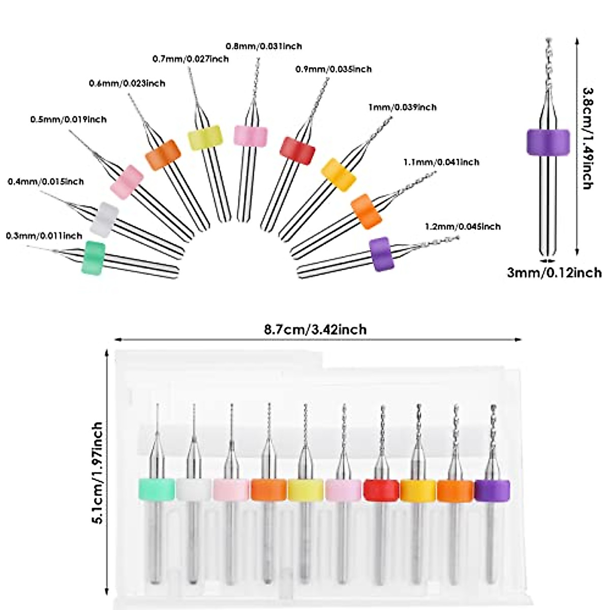 20 Pcs Micro Drill Bit Set 0.3-1.2mm Micro Drill Bits Tungsten Steel PCB Print Circuit Board Flute CNC Router Bits Shank for Rough Stone Jewelry Punching Engraving